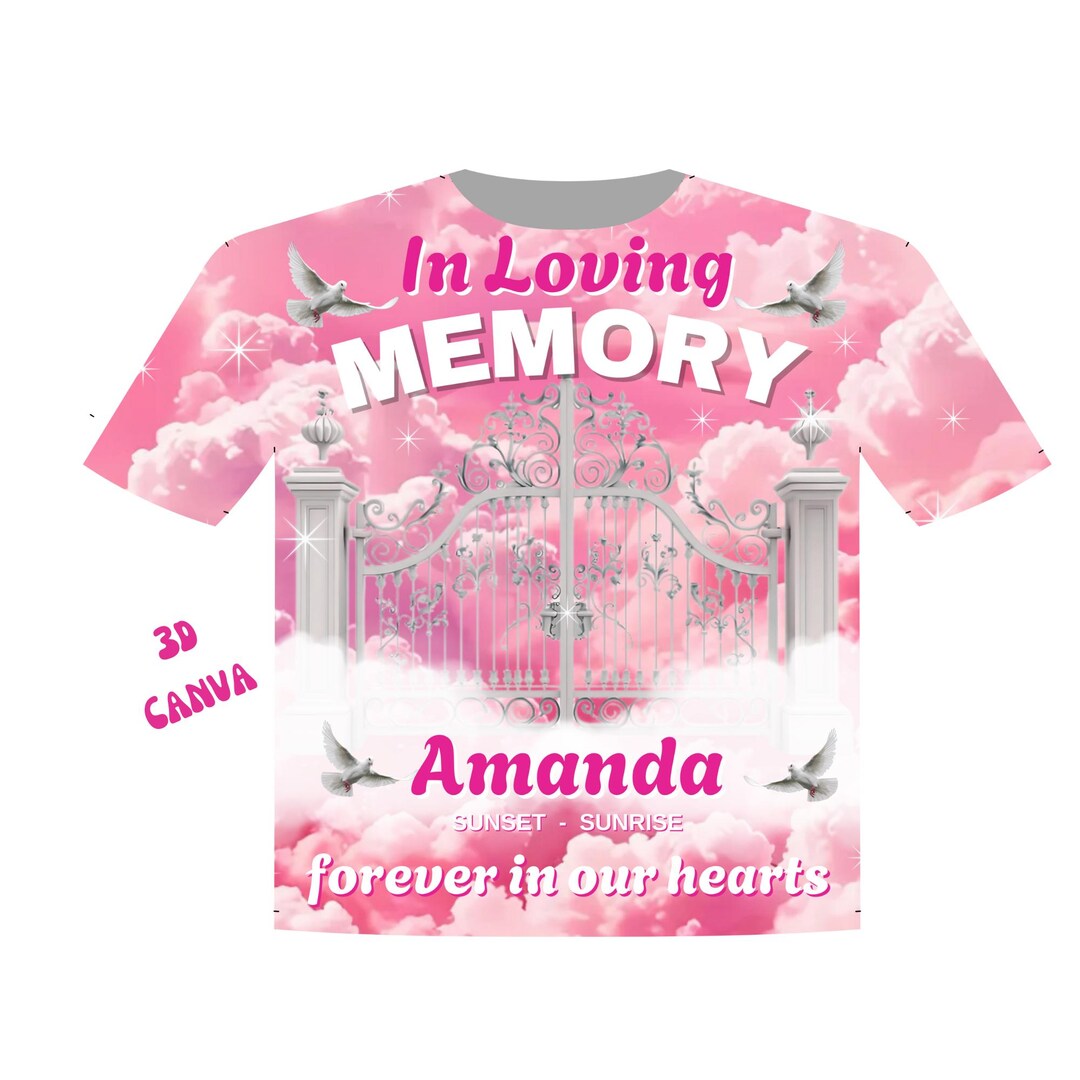 3d Memorial Shirt Canva | in Loving Memory Background Pink | Editable T ...