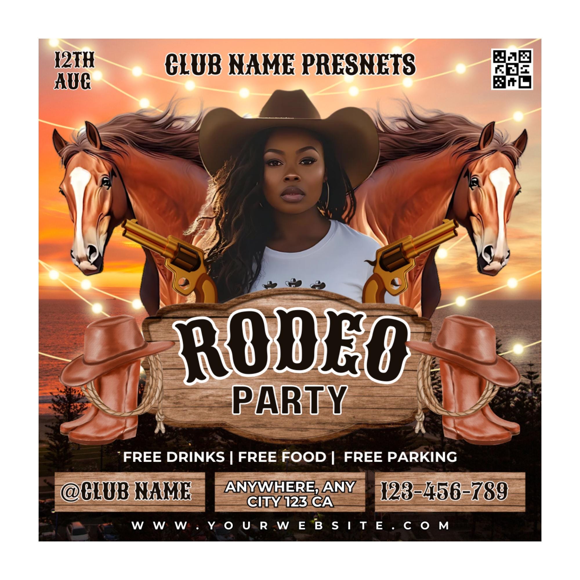 Flyers Template Party Western | Rodeo Party Flyer | Western Party Flyer ...