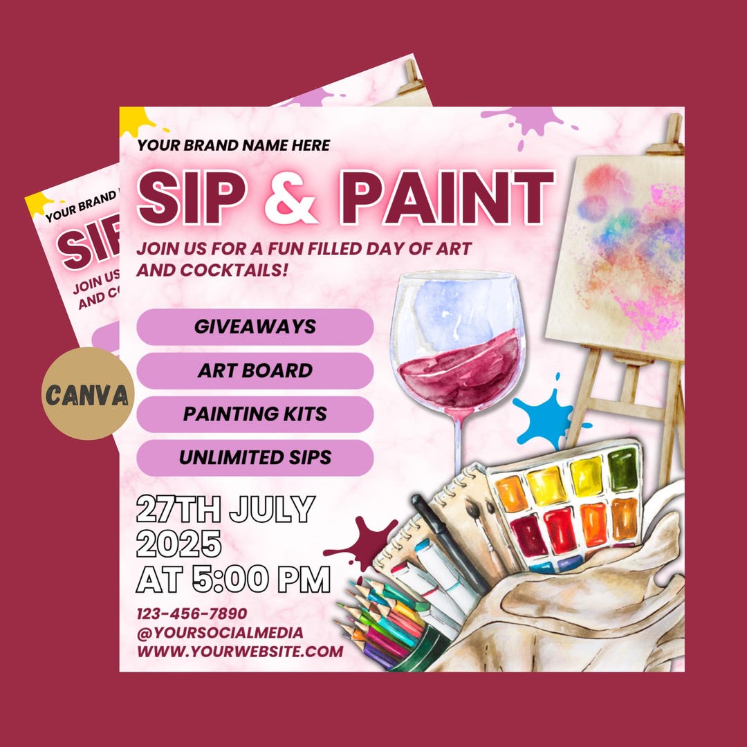 Paint Night Flyer | Paint and Sip Flyer | Editable Flyer | Sip and Paint Flyer | Paint Party ...