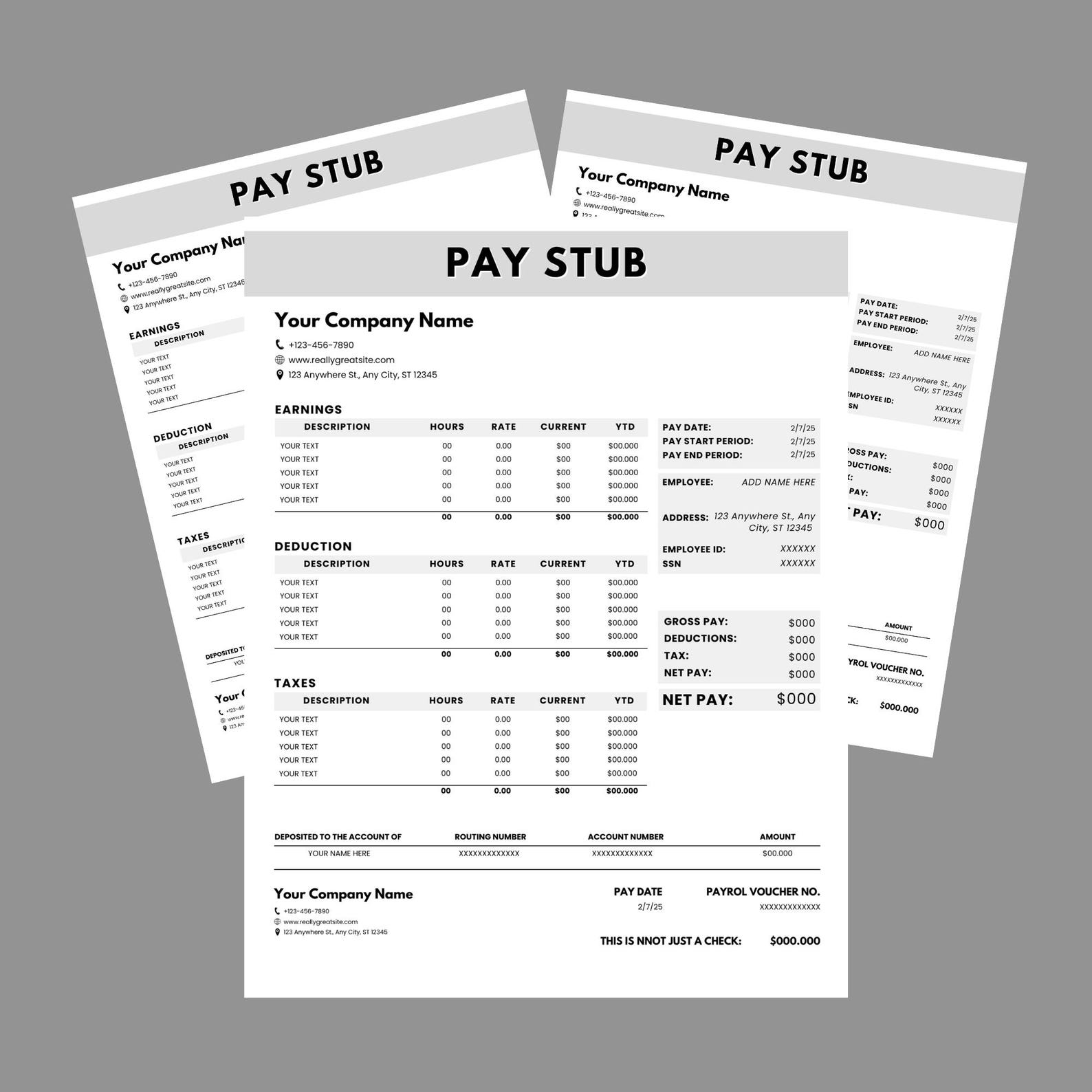 Paycheck Stub Template | Pay Stub Template | Editable Pay Stub ...