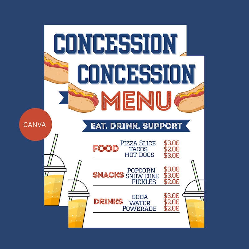 Concession Price List Template - Etsy