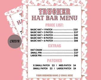 Trucker Hat Bar Pricing List - Etsy