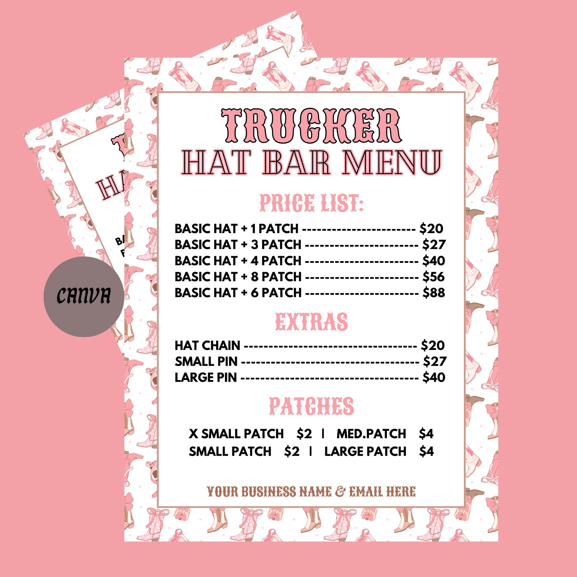Hat Bar Price Template | Trucker Hat Bar Price List Template | Hat Bar ...