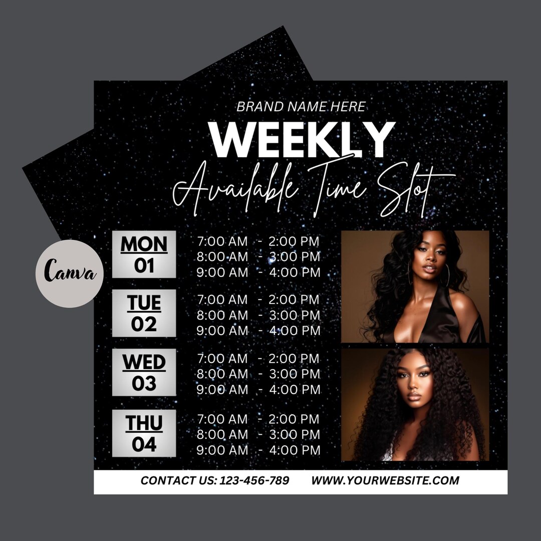 Weekly Time Slots Flyer | Availability Calendar | Diy Canva Template | Appointment Scheduling ...