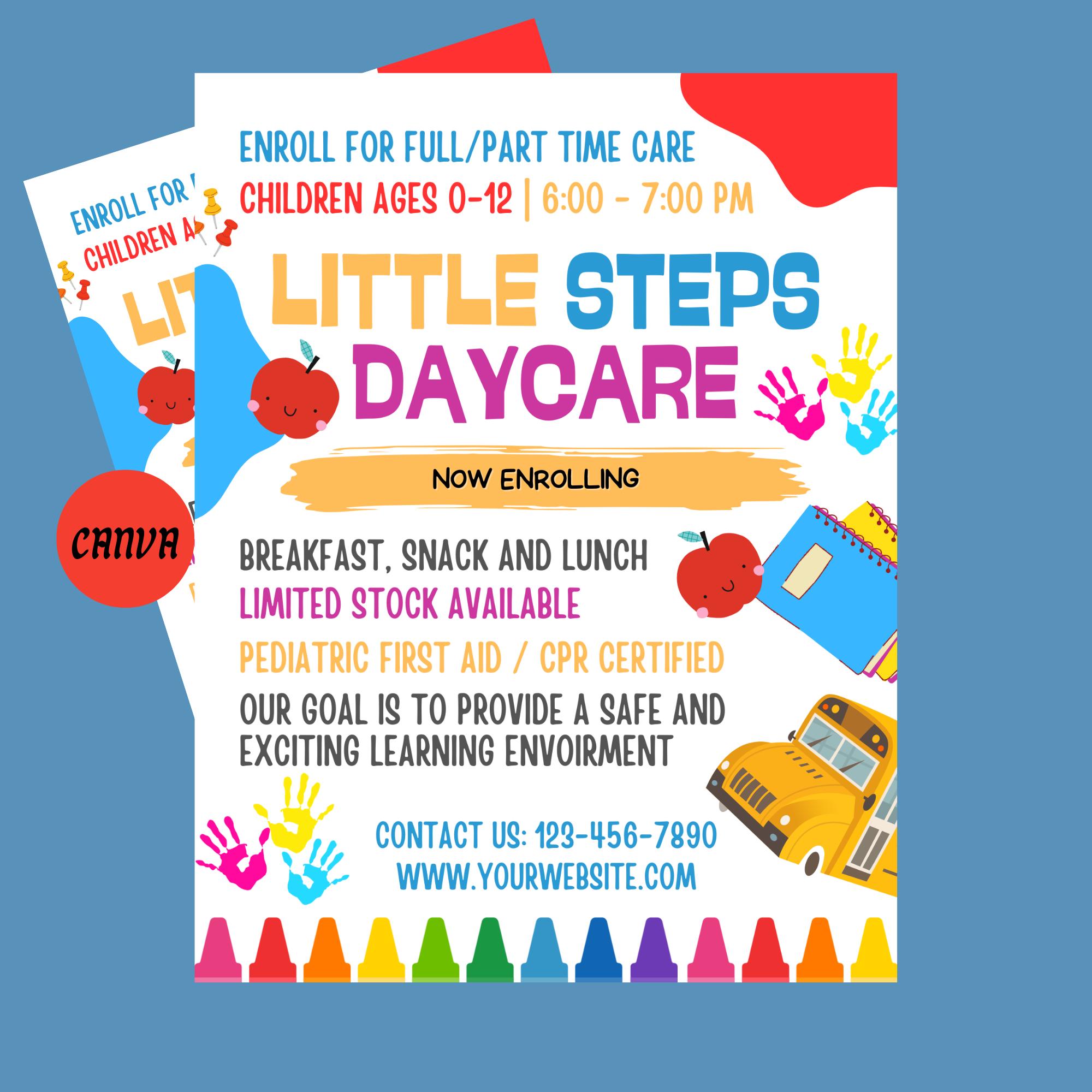 Daycare Enrollment Flyer | Daycare Flyer Back to School | Daycare Flyer ...