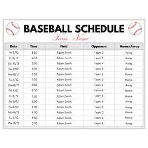 Baseball Schedule Template | Editable Canva Game Schedule | Printable ...