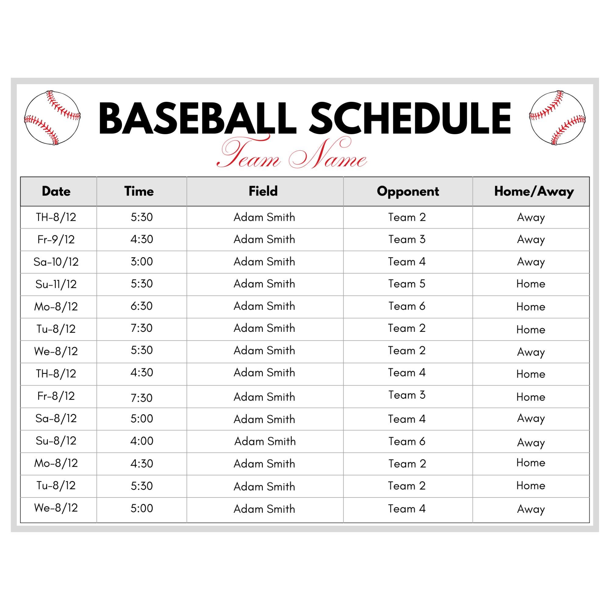 Baseball Schedule Template | Editable Canva Game Schedule | Printable ...