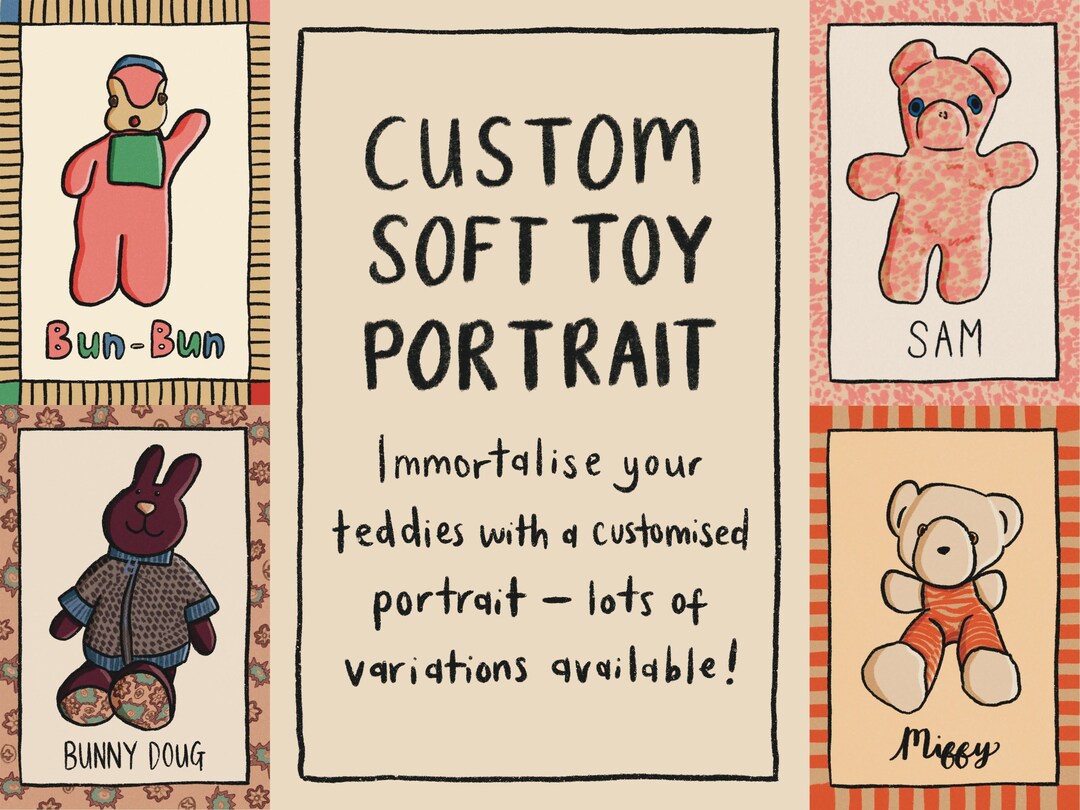 Custom/personalised Teddy Soft Toy Illustrated Portrait - Digital ...