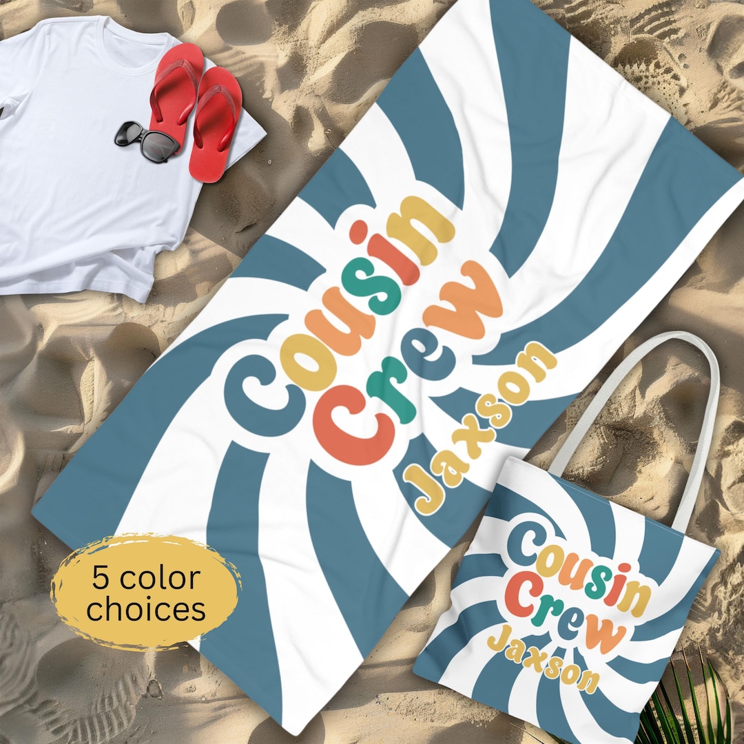Personalized Cousin Crew Beach Towel, Custom Grandkids Groovy Names ...
