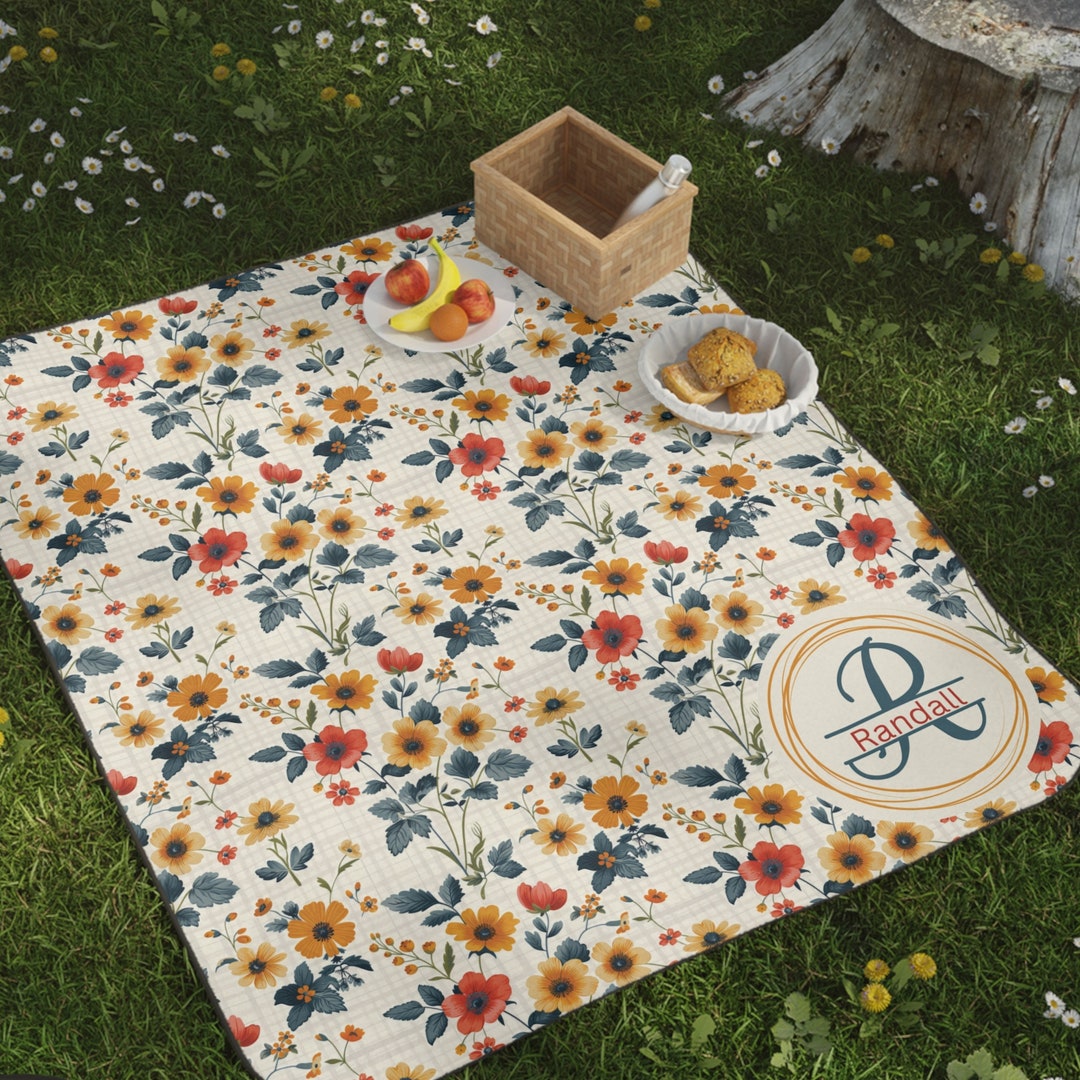 Personalized Outdoors Cottagecore Gingham Floral Monogram Picnic ...