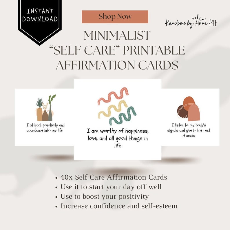 Minimalist Self Care Affirmation Cards by Randoms by Anne PH - Etsy
