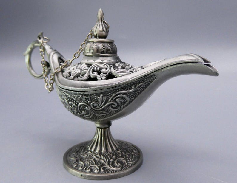 Aladdin Style Metal Genie Lamp Incense Burner Ornate Pewter Effect ...