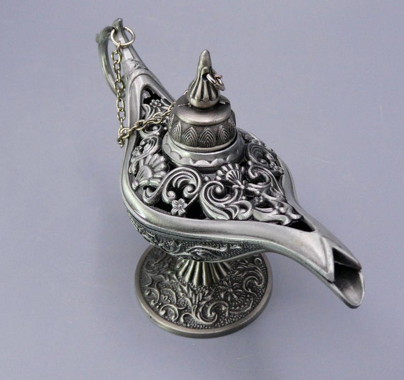Aladdin Style Metal Genie Lamp Incense Burner Ornate Pewter Effect ...