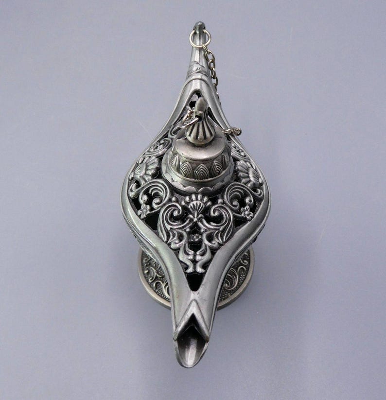 Aladdin Style Metal Genie Lamp Incense Burner Ornate Pewter Effect ...