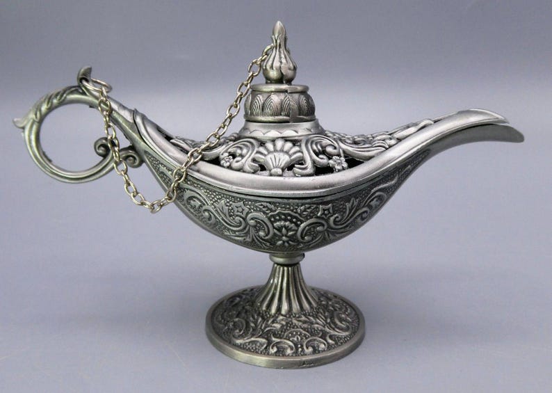 Aladdin Style Metal Genie Lamp Incense Burner Ornate Pewter Effect ...