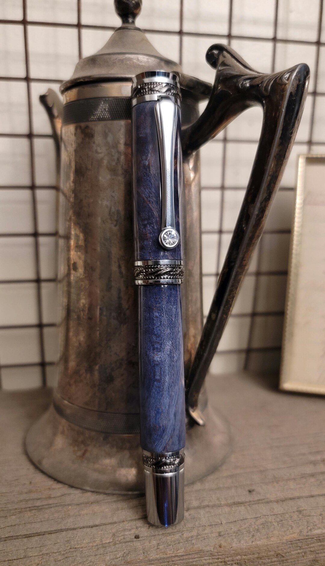 Majestic Fountain Pen - Gun Metal/chrome - Stabilized Blue Maple Burl ...