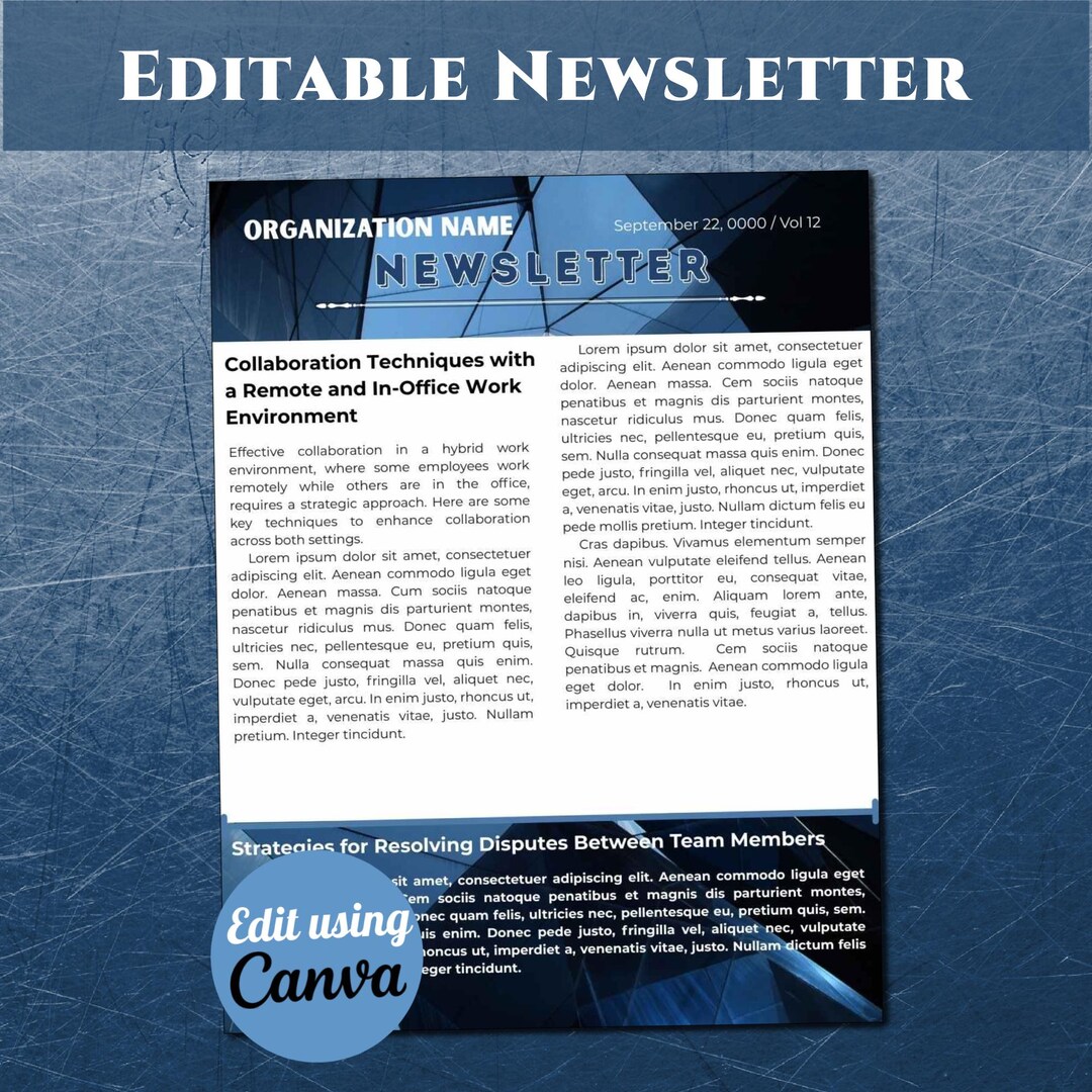 Blue Geometric Newsletter Template: Business, Church, or Organization ...