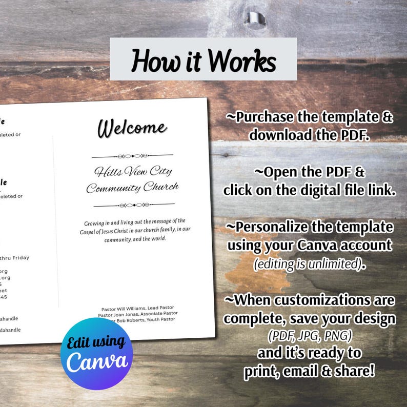Welcome Church Bulletin Template: Bi-fold Canva Design (11x8.5" Instant ...