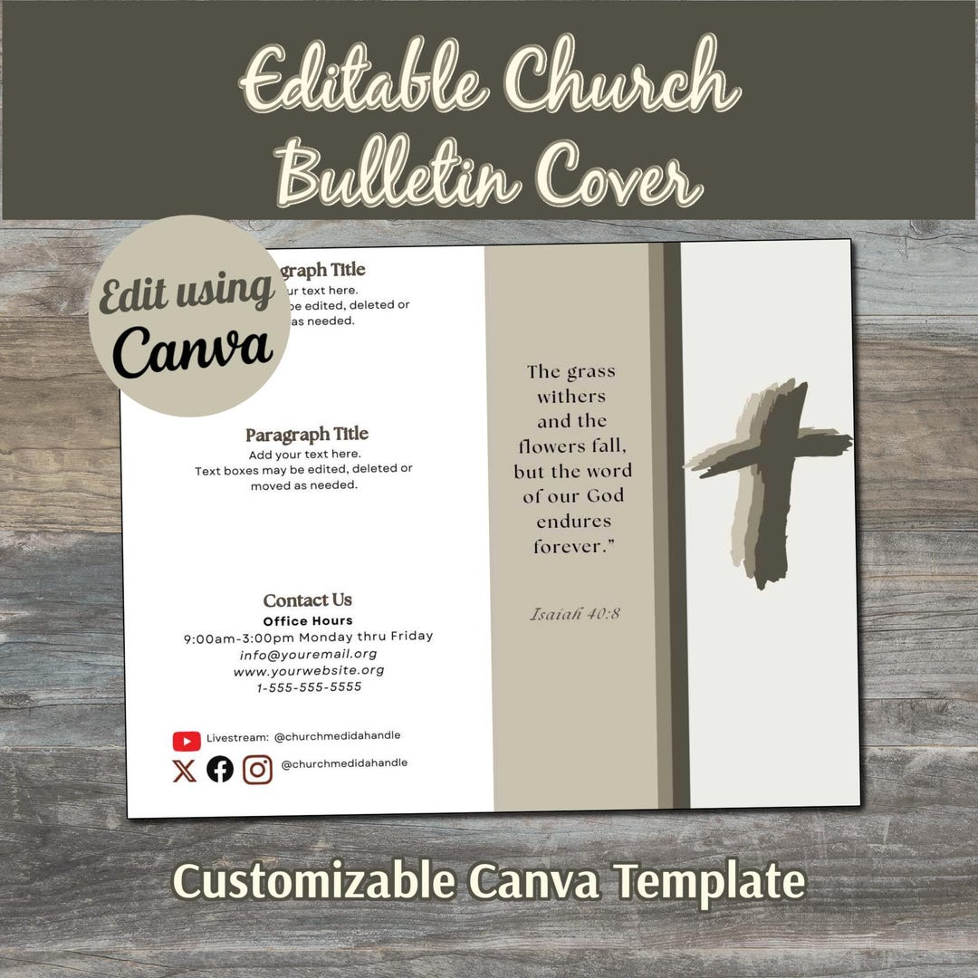 Three Crosses Church Bulletin Template: Bi-fold Landscape Design (canva ...