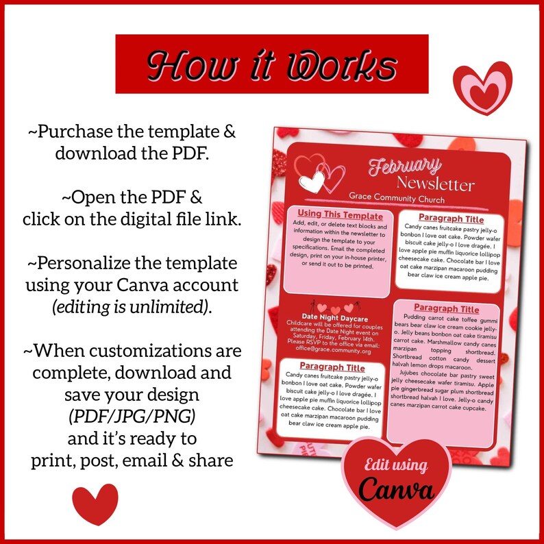 February Newsletter Template: Church & Business, Customizable Valentine ...