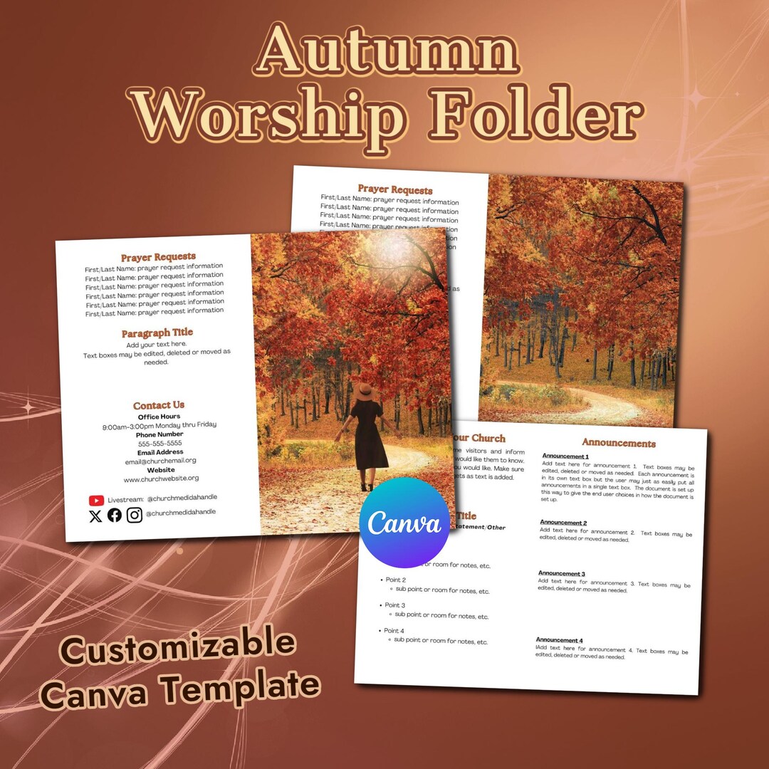 Customizable Autumn Church Worship Folder Instant Download Canva ...