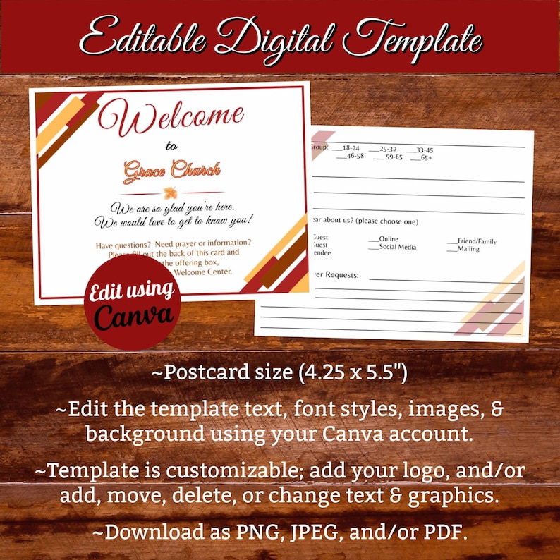 Church Welcome Card Template: Modern Fall Pew Card (canva Digital ...