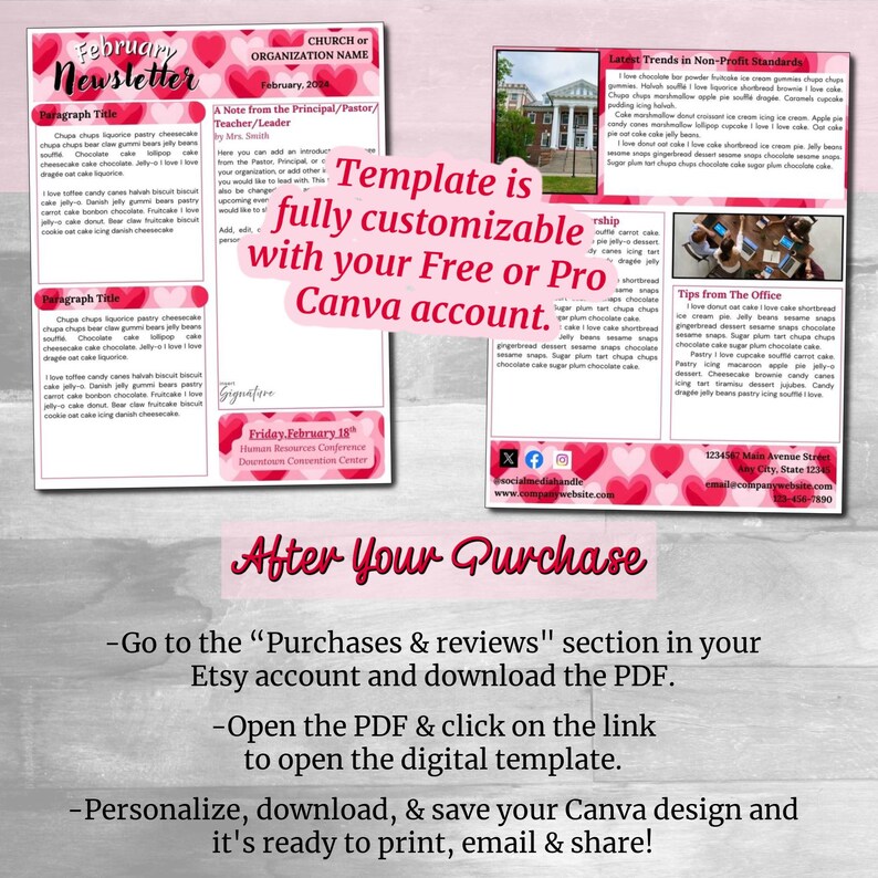 Valentine Newsletter Template: Church & Business, Customizable Canva ...