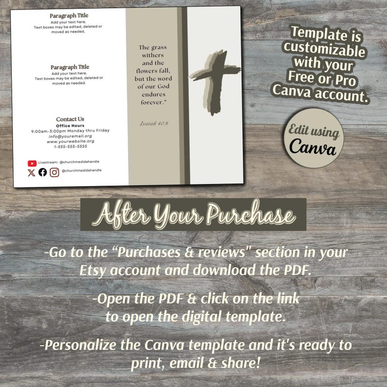 Three Crosses Church Bulletin Template: Bi-fold Landscape Design (canva ...