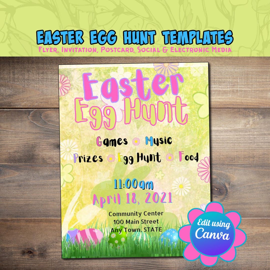 Easter Egg Hunt Flyer Template | Canva Invitation & Postcard (digital ...