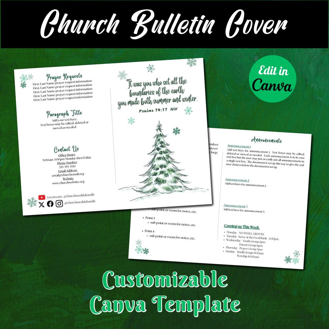Customizable Winter Church Bulletin Cover | Canva Template | Instant ...