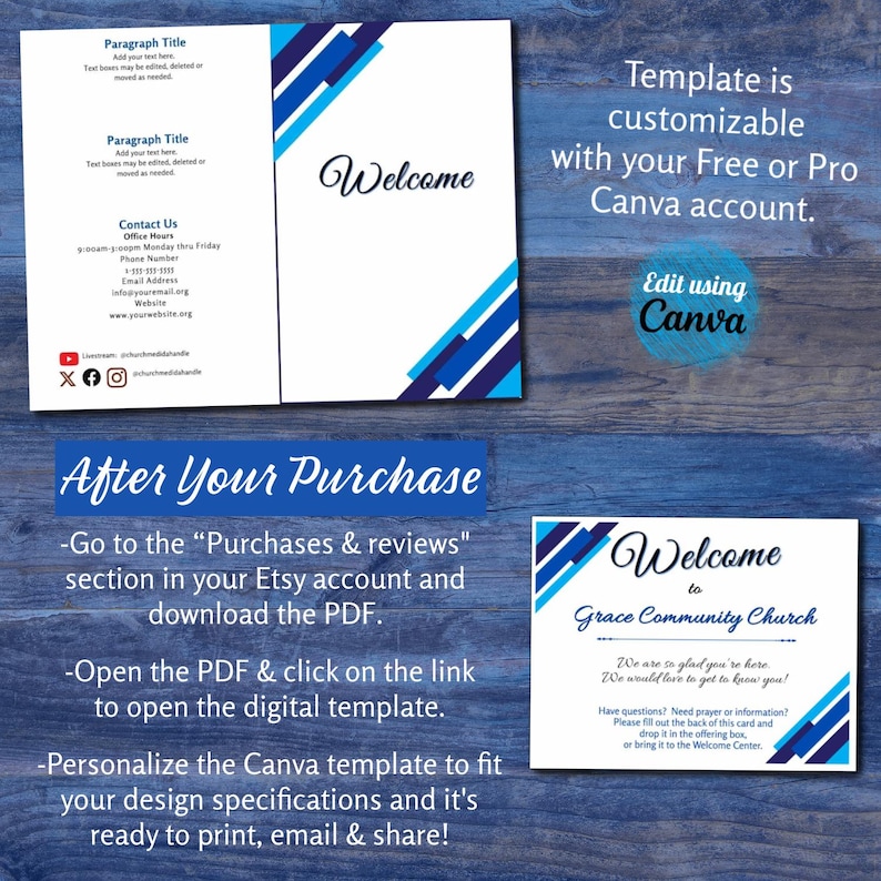 Editable Church Bulletin & Welcome Card: Digital Templates (instant ...