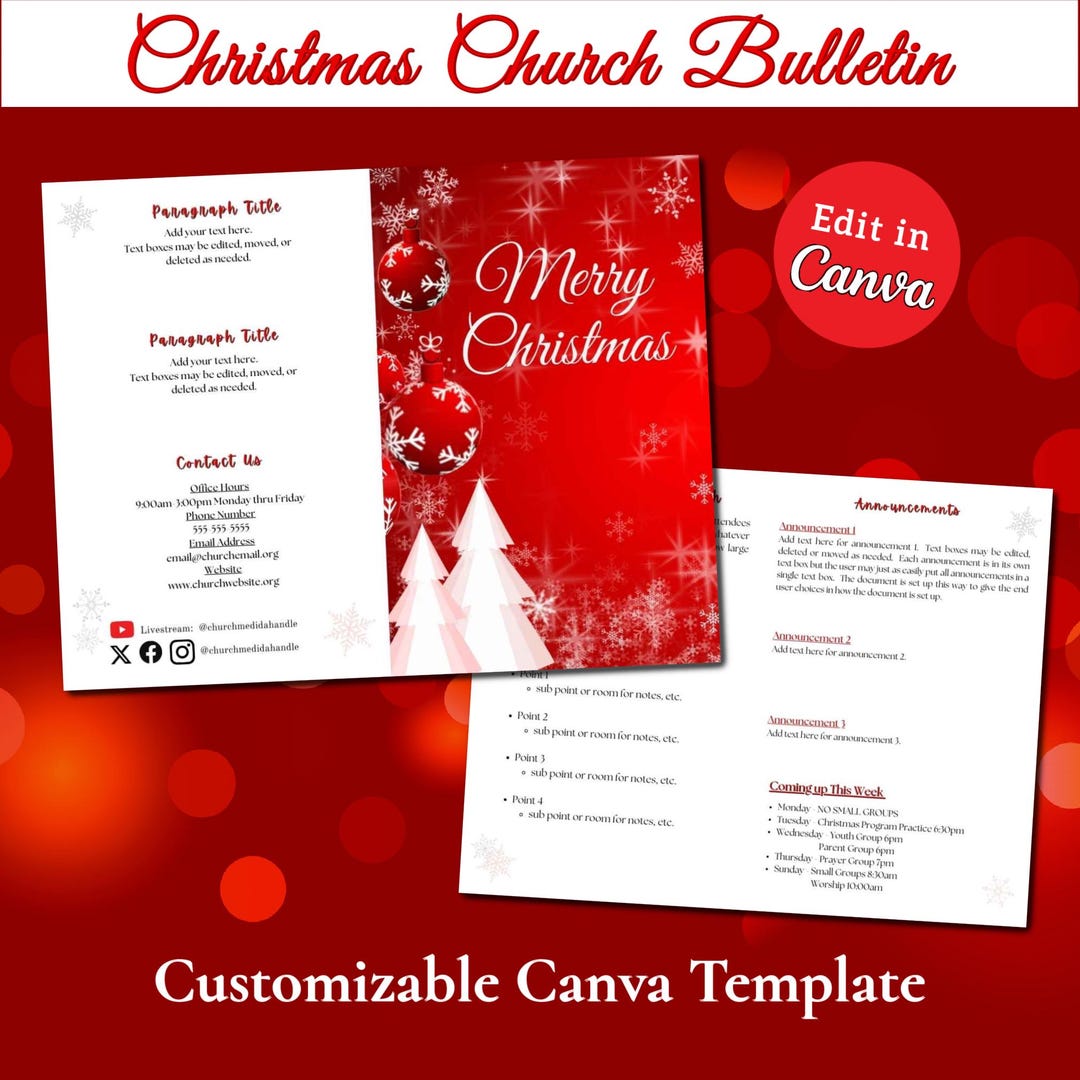 Editable Christmas Program or Church Bulletin Cover | Instant Download ...