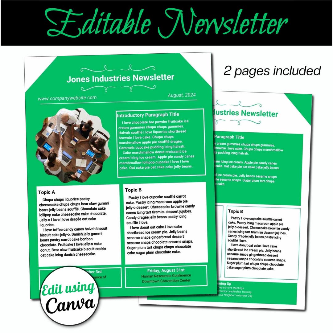 Minimalist Green Newsletter Template: Business or Church (canva ...