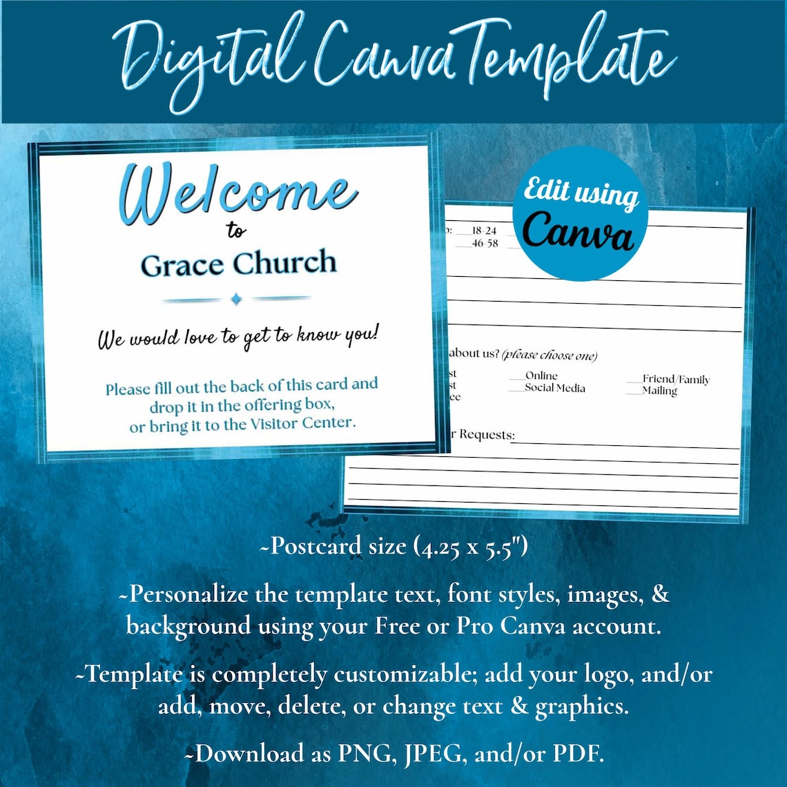 Church Welcome Card Template: Visitor Information, Response Card ...
