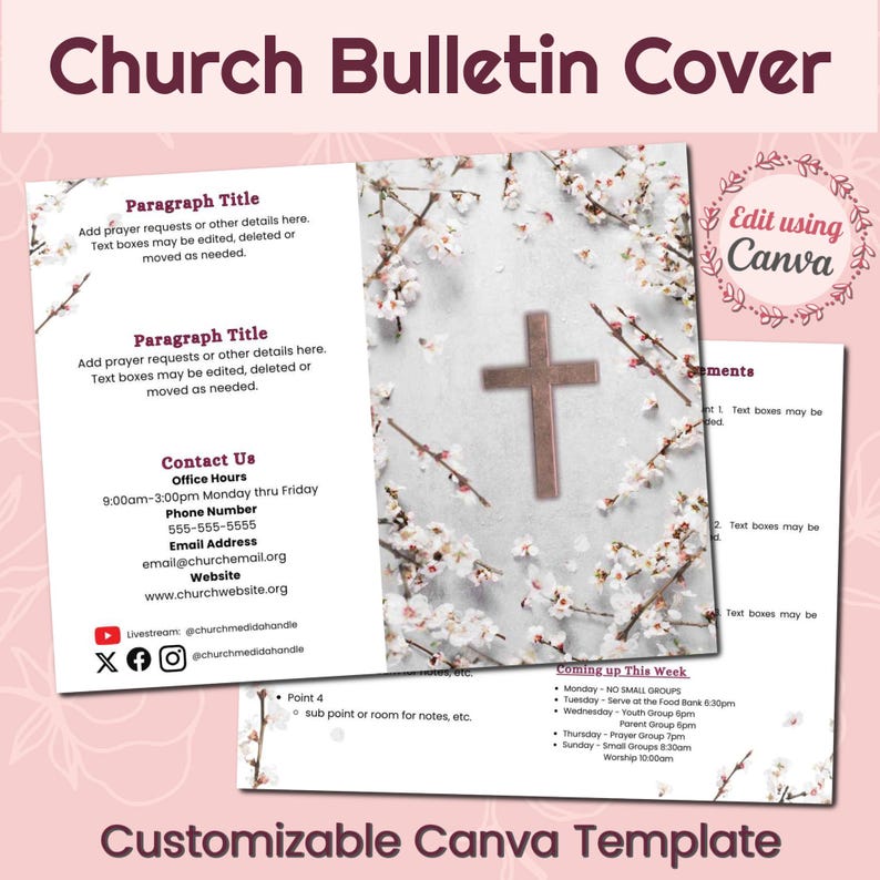 Spring Church Bulletin Cover: Floral Canva Template (instant Download ...