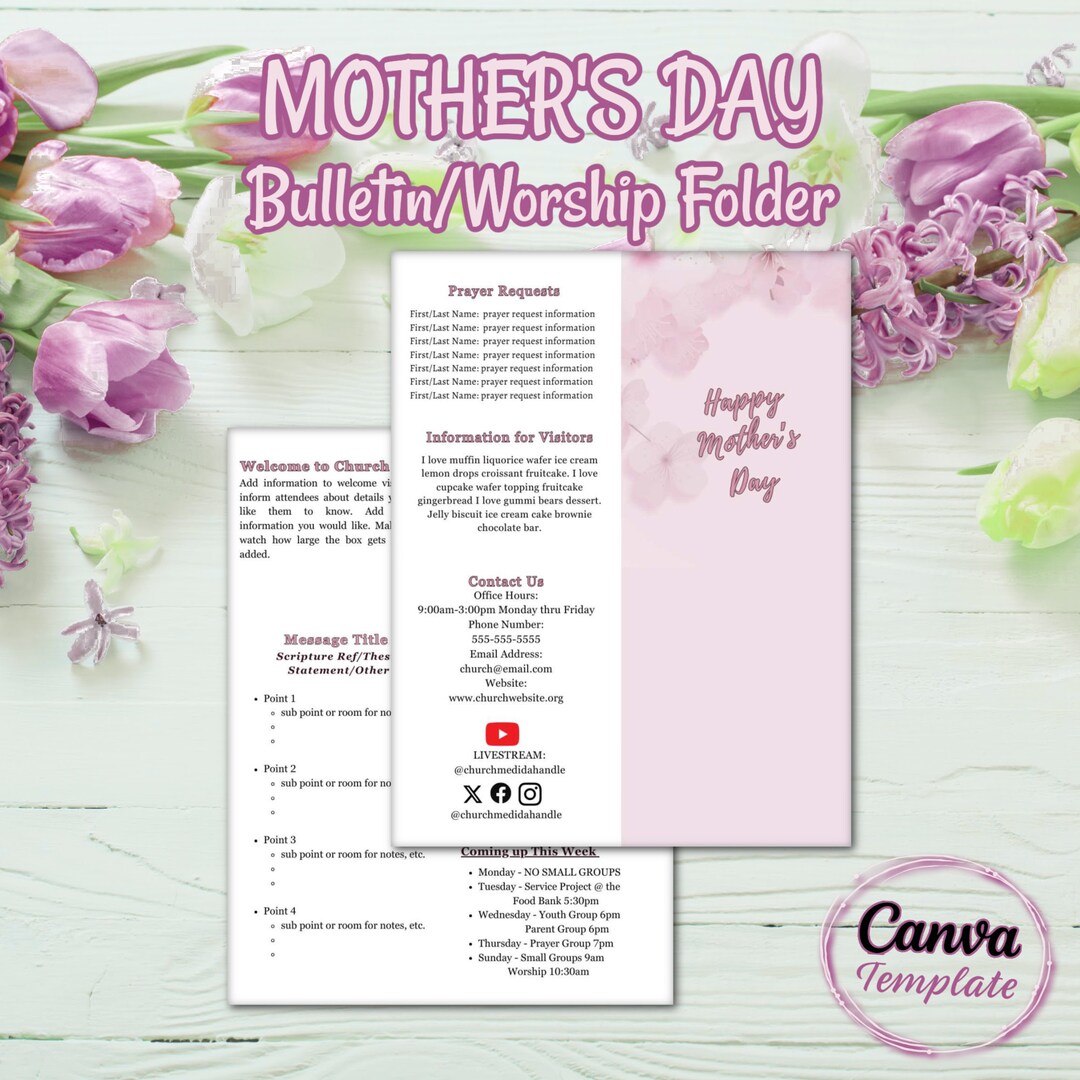 Editable Mother's Day Worship Folder/bulletin. Instantly Download a ...