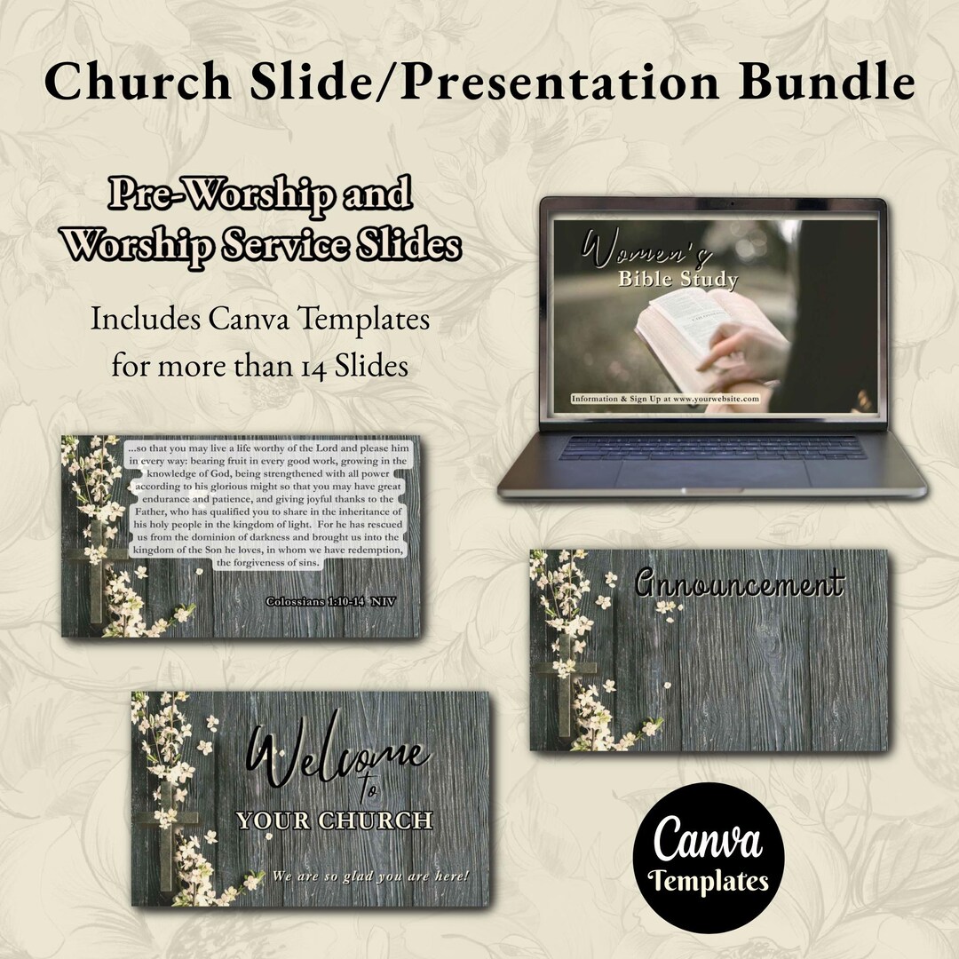 Customizable Floral Cross Church Service Slides Instant Download Canva ...