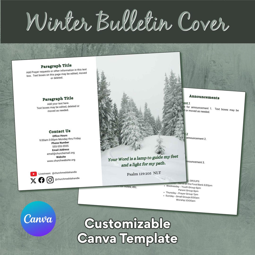 Customizable Winter Church Bulletin Cover | Instant Download Canva ...