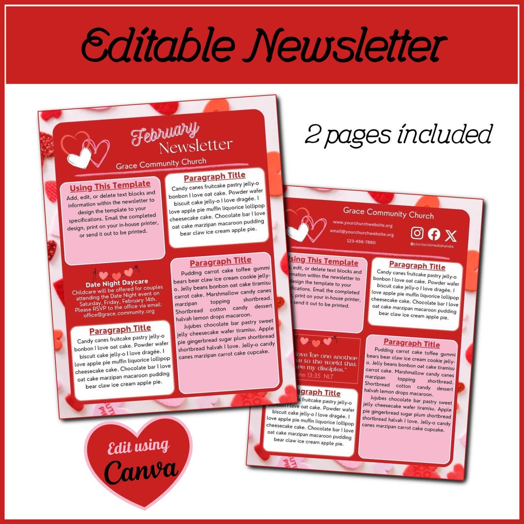 Valentine/february Newsletter for Church or Business | Instant Download ...