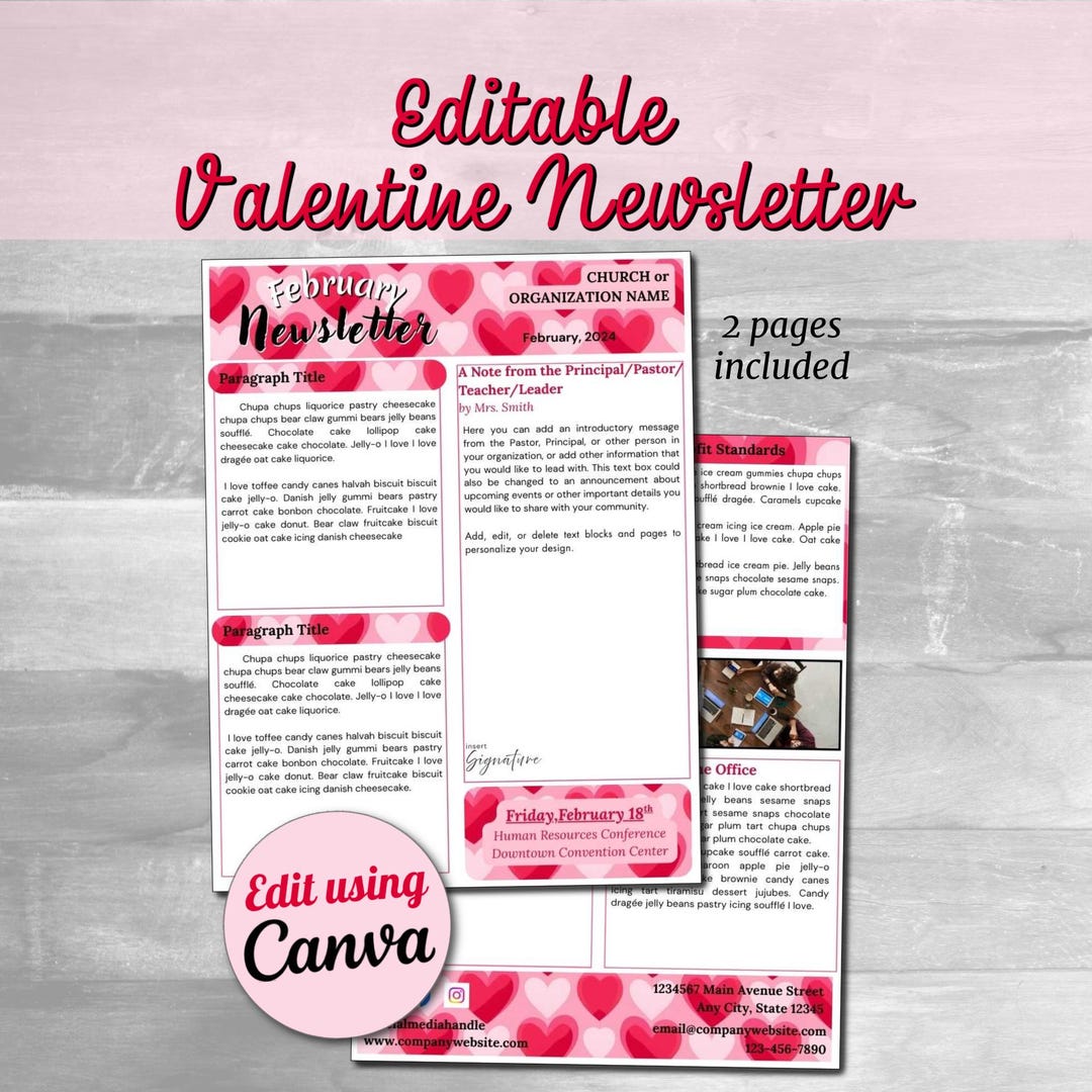 Valentine Newsletter Template: Church & Business, Customizable Canva ...