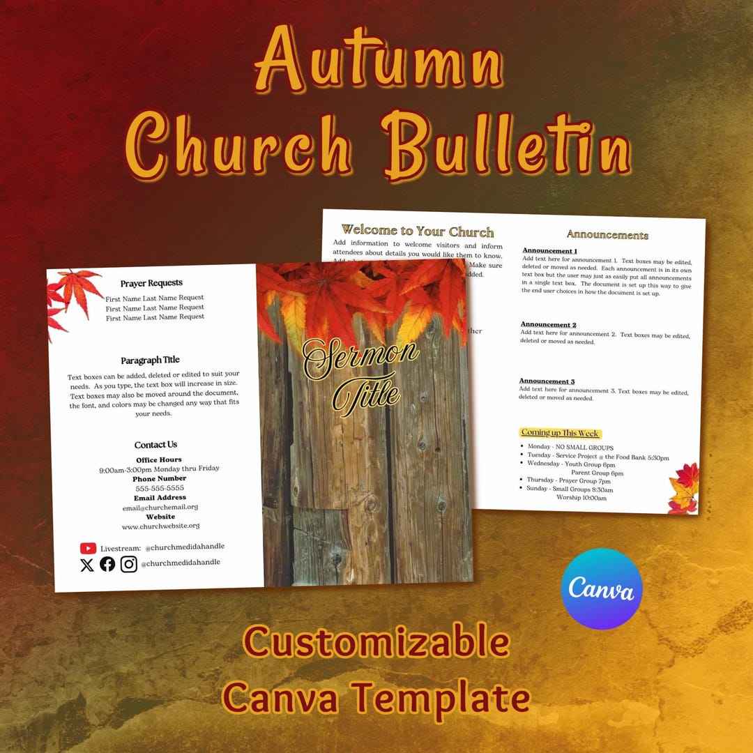 Customizable Autumn Worship Folder Design Instant Download Canva ...