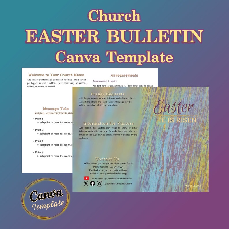 Editable Bi-fold EASTER Worship Folder/bulletin. Instantly Download a ...