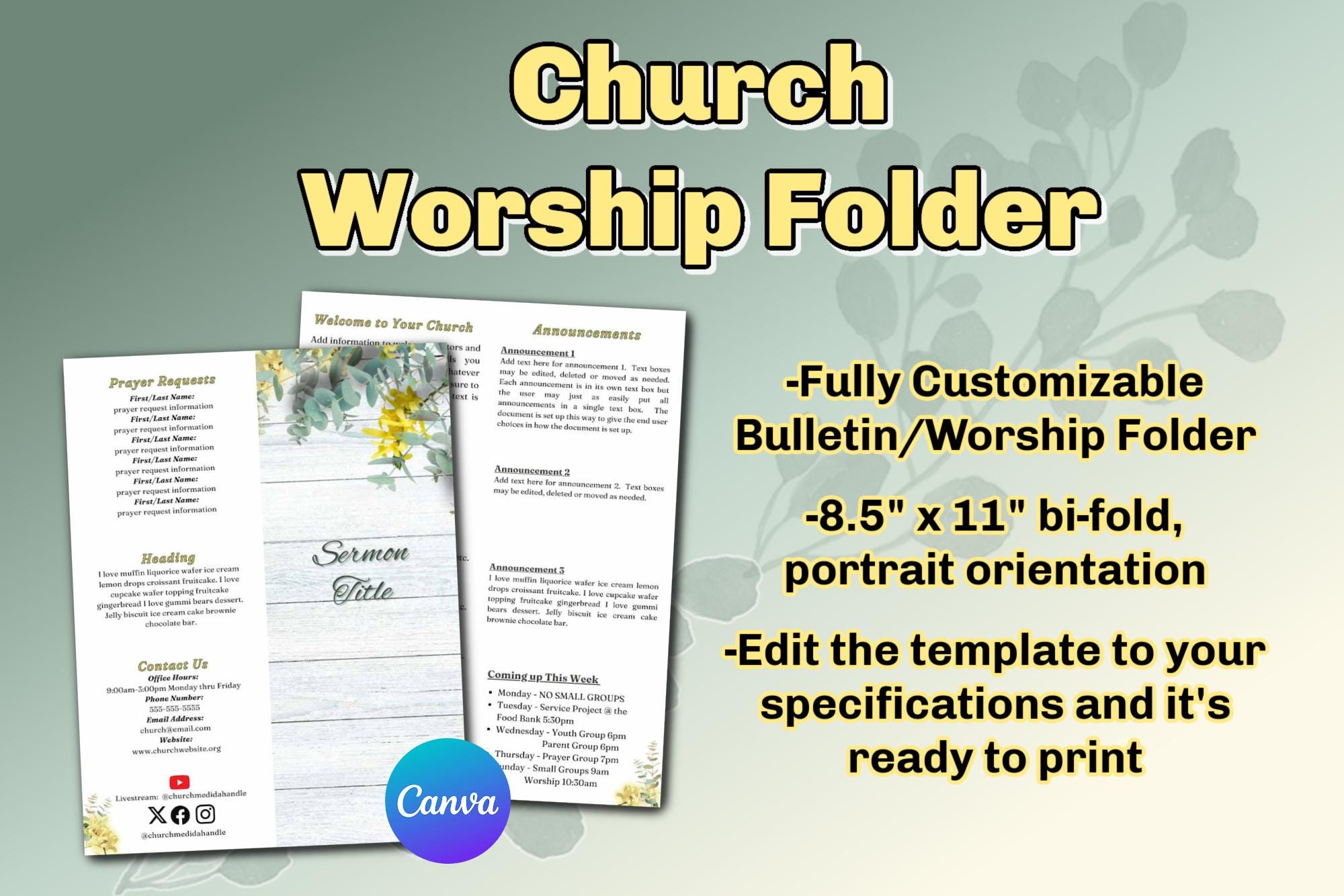 Fully Customizable Church Worship Folder/bulletin Instant Download ...
