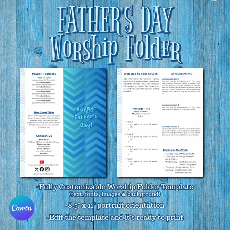 Fully Editable FATHER'S DAY Worship Folder. Instantly Download a ...
