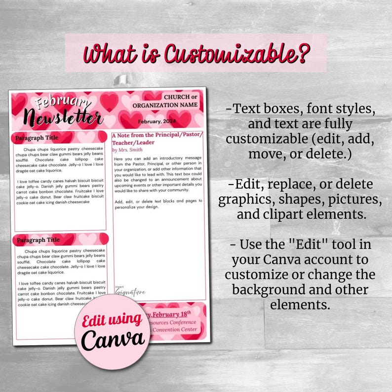 Valentine Newsletter Template: Church & Business, Customizable Canva ...