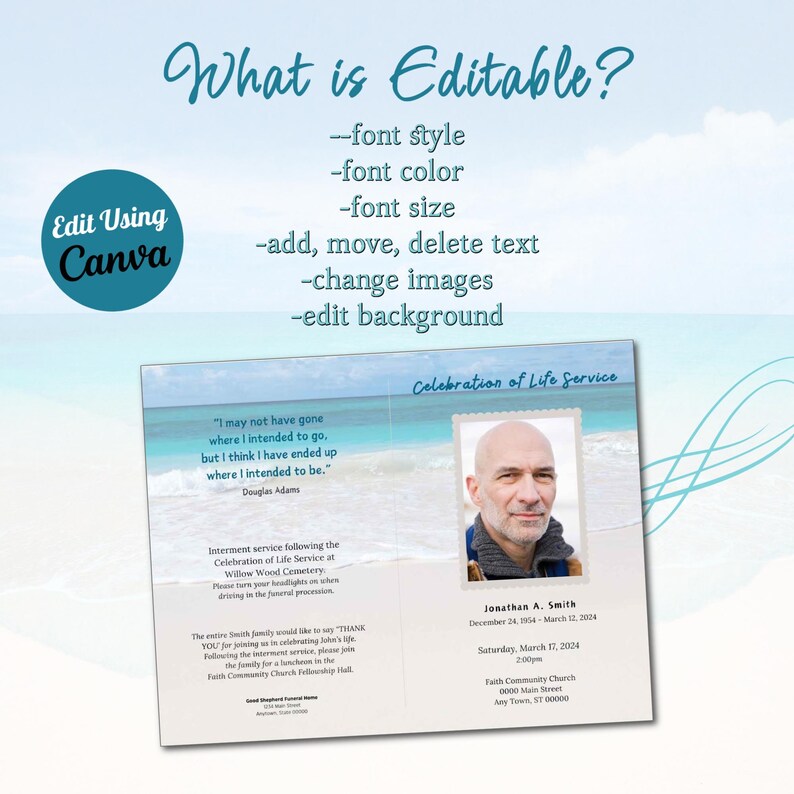 Editable Funeral or Memorial Service Program | Instant Download Canva ...