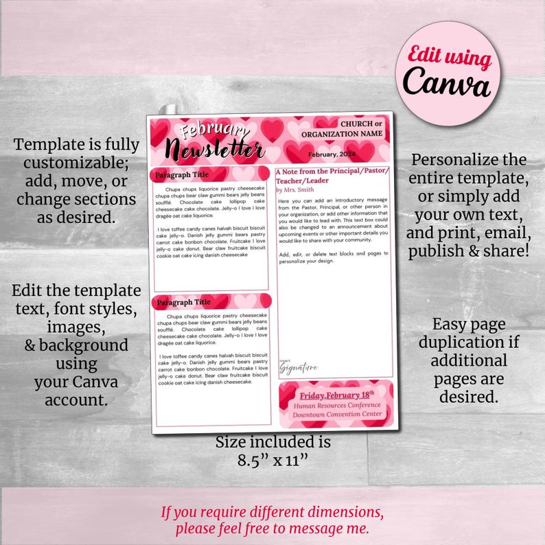 Valentine Newsletter Template: Church & Business, Customizable Canva ...