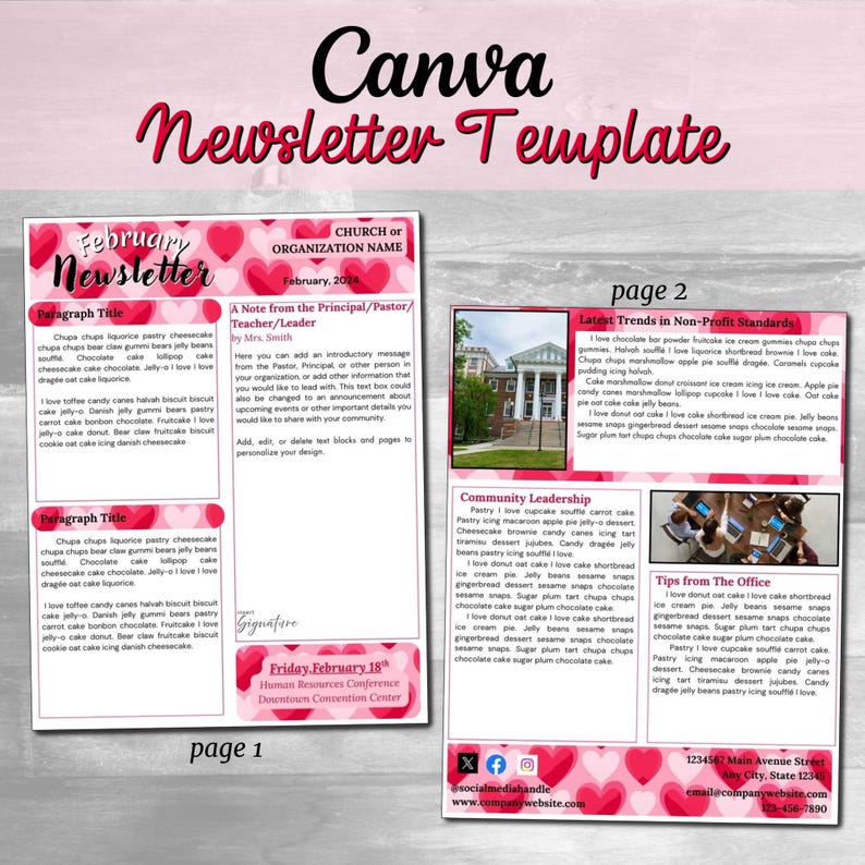 Valentine Newsletter Template: Church & Business, Customizable Canva ...