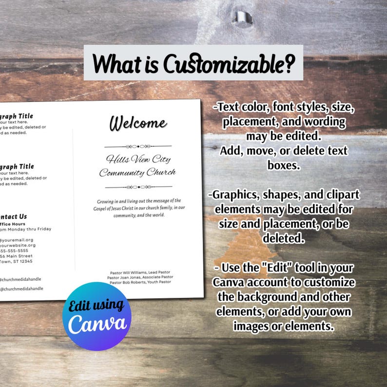 Welcome Church Bulletin Template: Bi-fold Canva Design (11x8.5" Instant ...