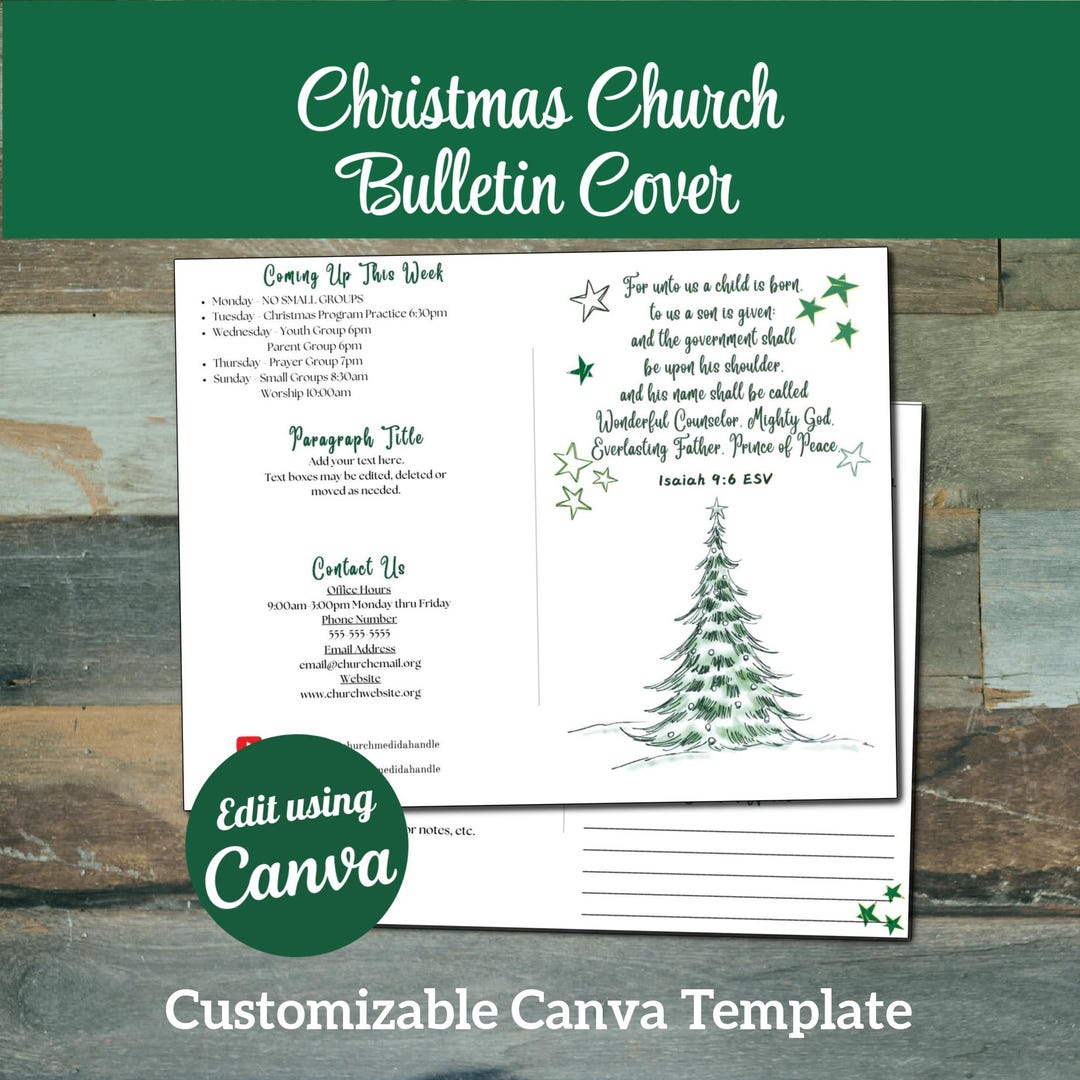 Christmas Church Bulletin Template: Bi-fold Canva Design (11x8.5 ...